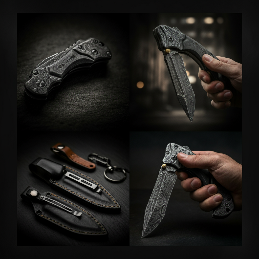 Damascus Switchblade Knives | Dramatic Side Lighting – ZB Knives Store