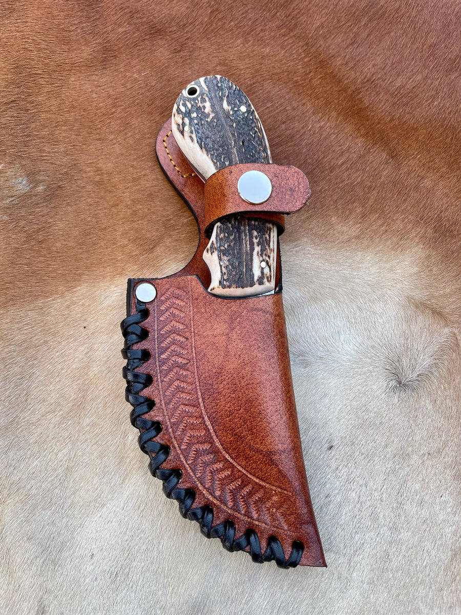 Skinning Hook Knife - Antler Horn Handle With Knife Belt Case – ZB ...