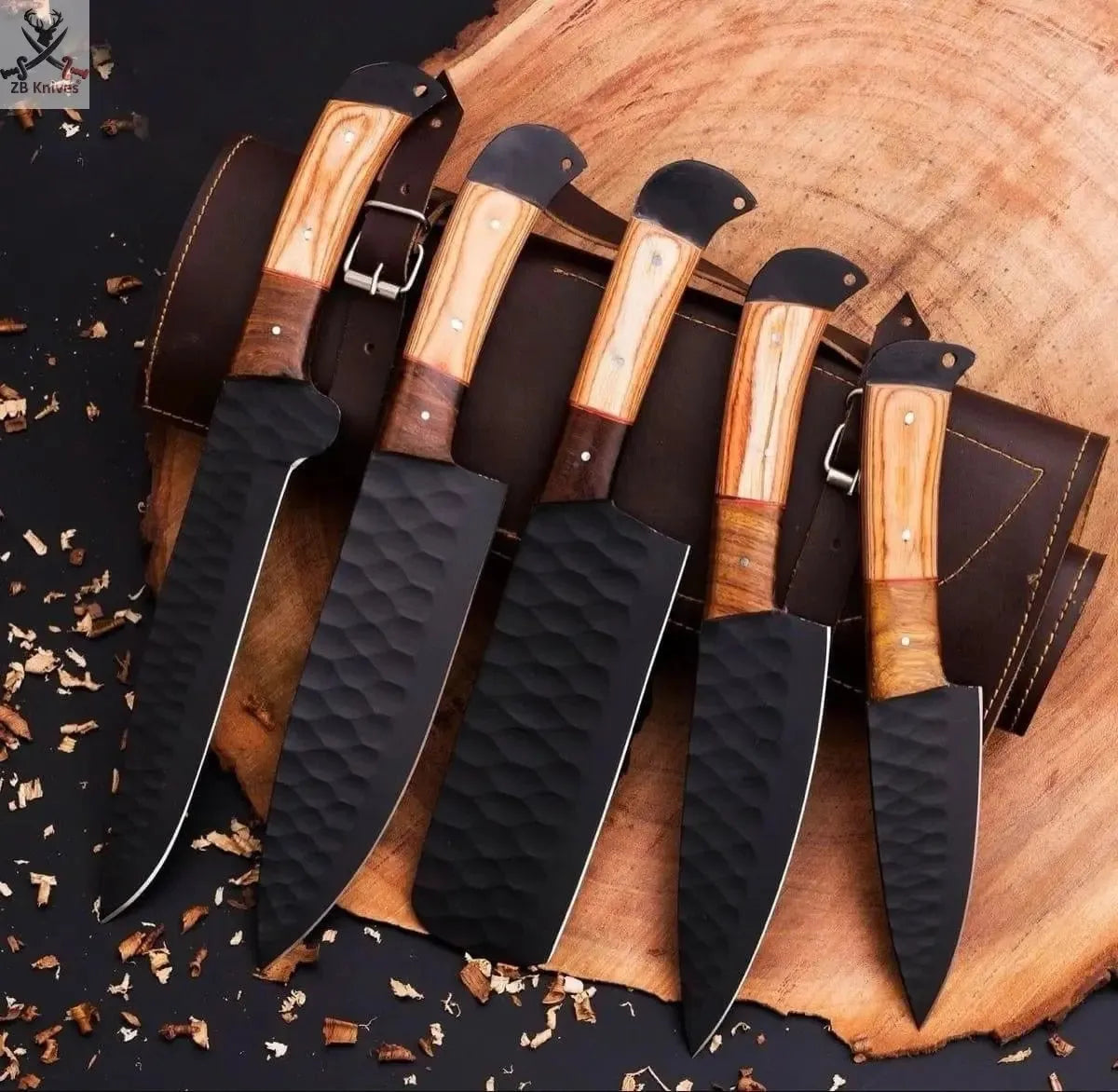 Kitchen Knife Set - 5 PCS Leather Sheath | ZB Knives Store