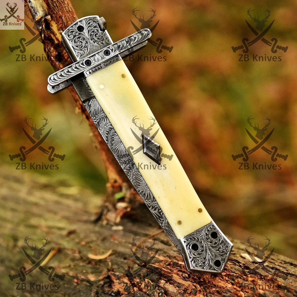 Stunning Damascus Steel Switch Blade Pocket Knife. – ZB Knives Store