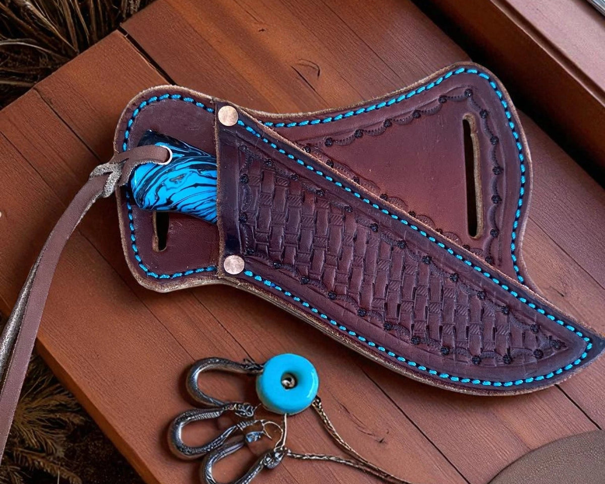 Cowboy Knife with Sheath – 8" Rasp Tool Steel Blade with Epoxy Resin ...