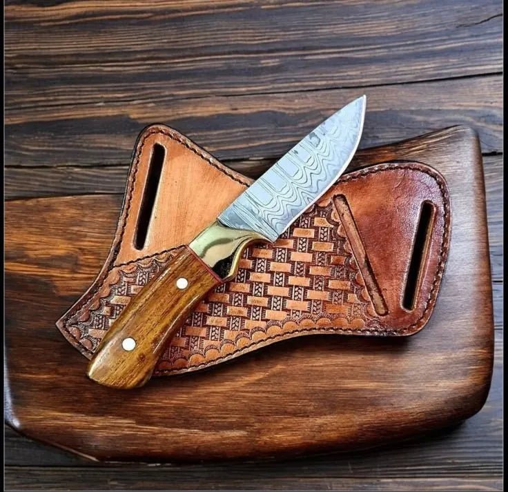 Stainless Steel Damascus Cowboy Knife With knife belt case – ZB Knives ...